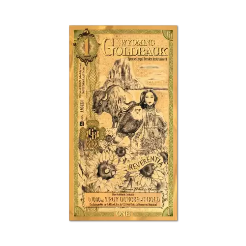 1 Wyoming Gold Back Note 1/1000th oz .999 Gold - Bullion Brothers LLC