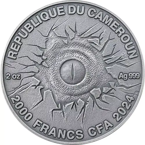 2024 2oz Antiqued Silver Tyrannosaurus Rex Coin - Cameroon Lost World ...